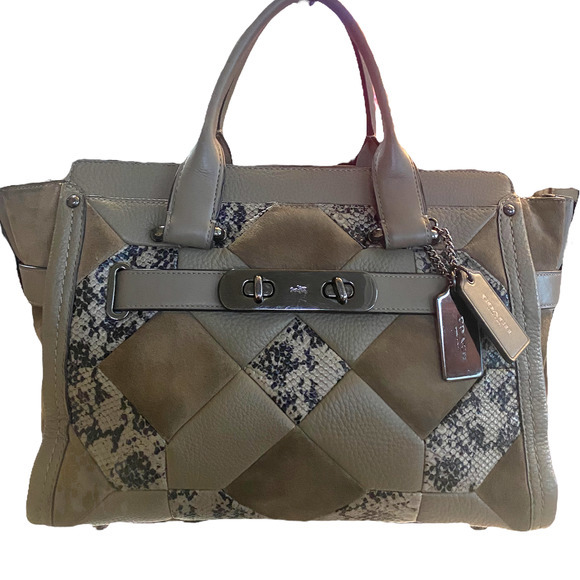 Coach | Bags | Coach Swagger Patchwork Leather Suede Snakeskin Exotic ...
